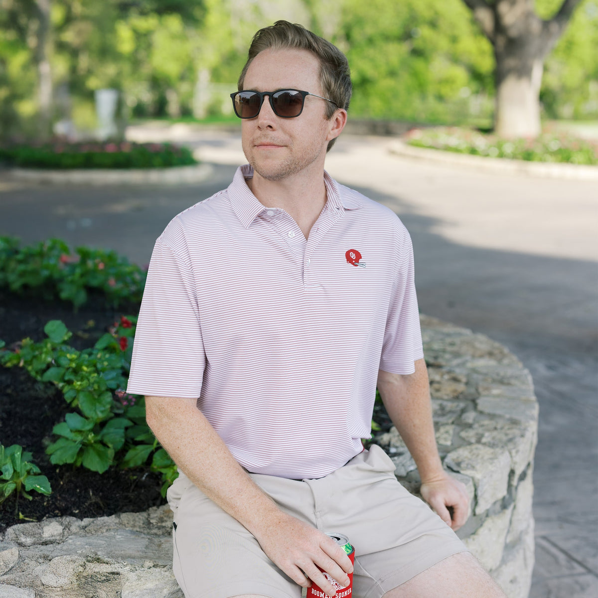 1966 OU Helmet Pinstripe Polo | Red & West