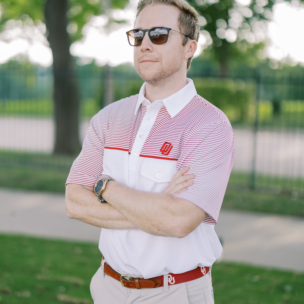 Vintage OU Disco Logo Gameday Polo - Striped Edition | Red & West